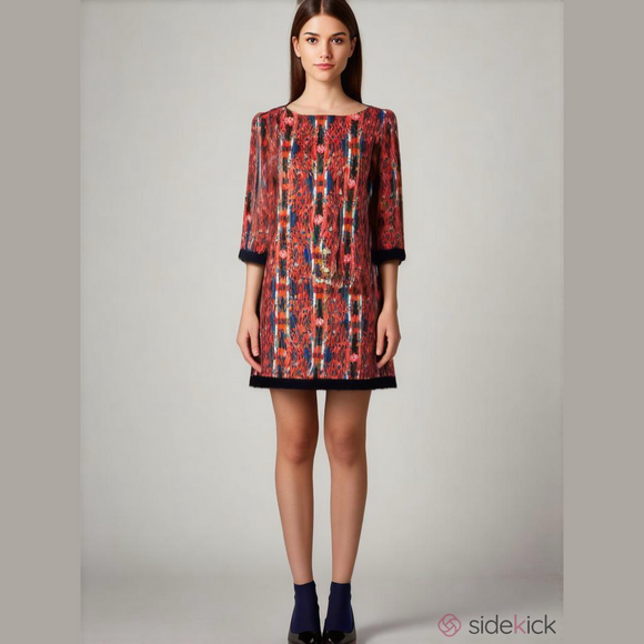 Maude | Dresses | Maude Mini Shift Dress Women M Medium Red Blue Abstract Geometric 34 Sleeve ...